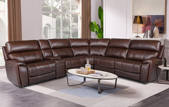 Evanston Brown Leather Zero Gravity Power Reclining Sectional W Power Headrests