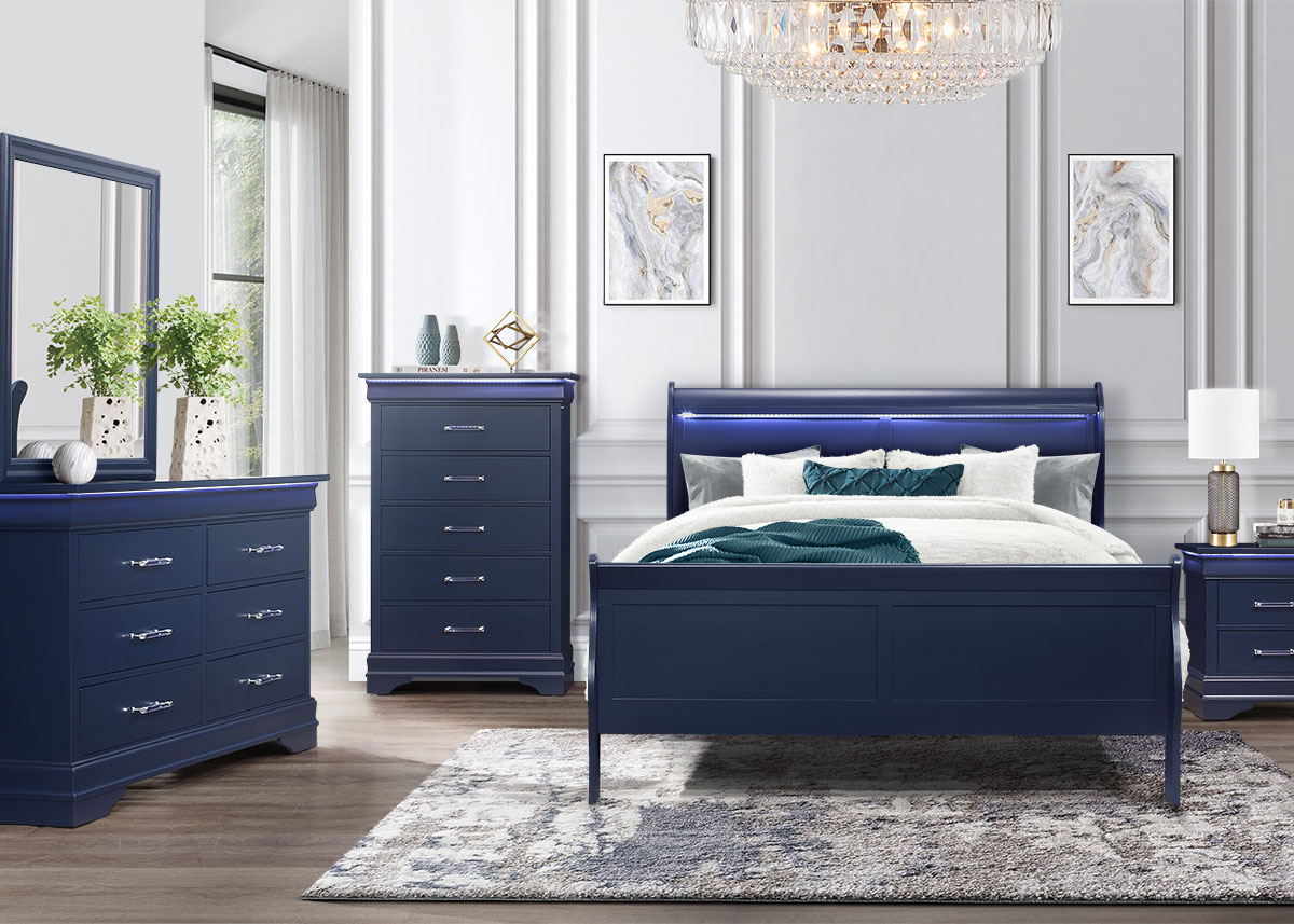 Navy blue queen bedroom set store